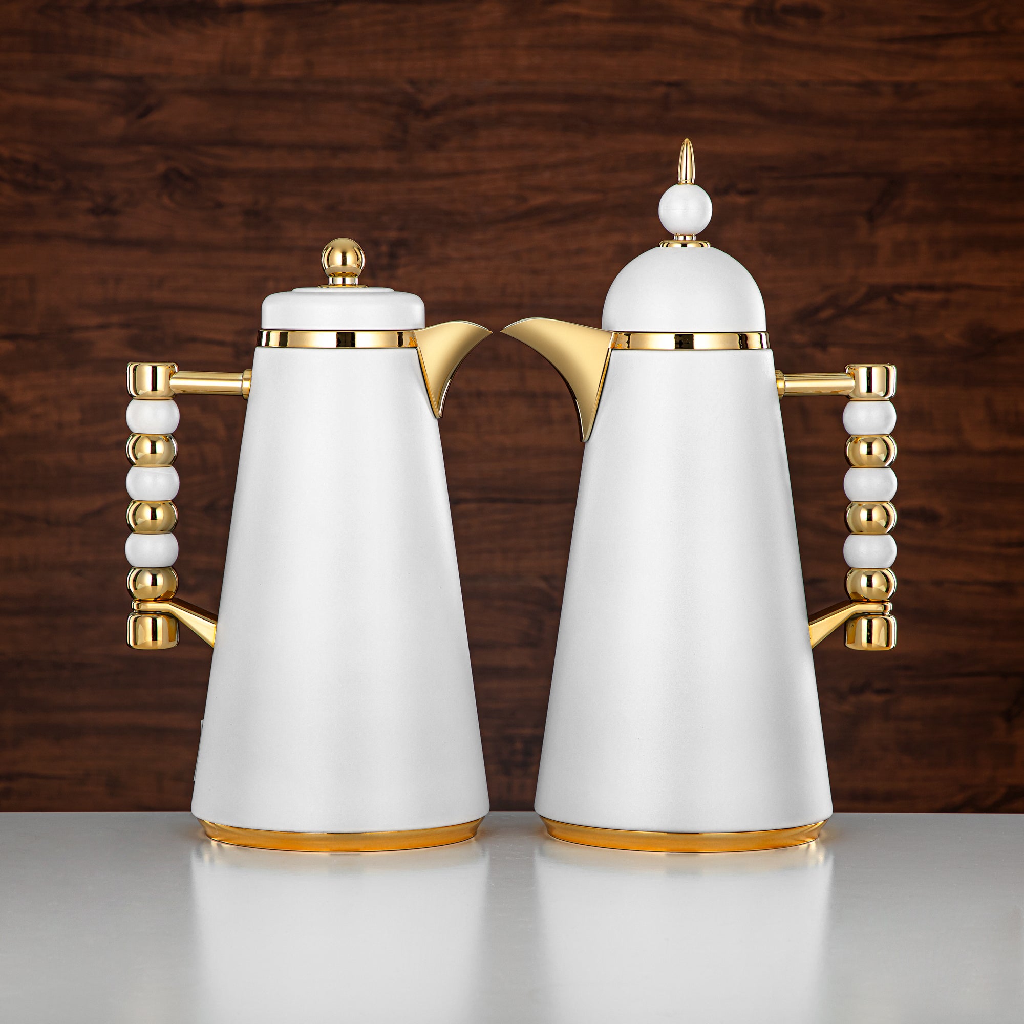 Almarjan Vacuum Flask Set Push Button 1L + 1L White & Gold (SJ42-IG)